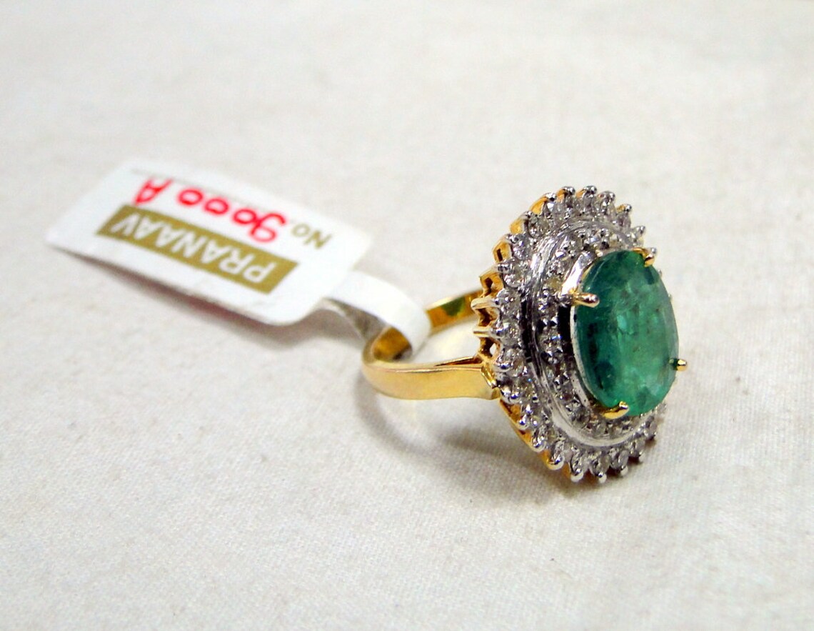18 K Gold Natural Emerald Diamond Engagement Ring Fine Jewelry - Etsy