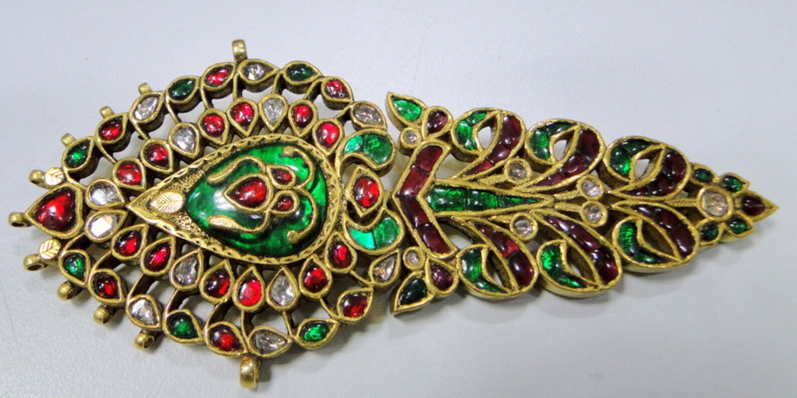 Vintage Royal 20K Gold Diamond Ruby Emerald Maharaja Turban Pin Pendant ...