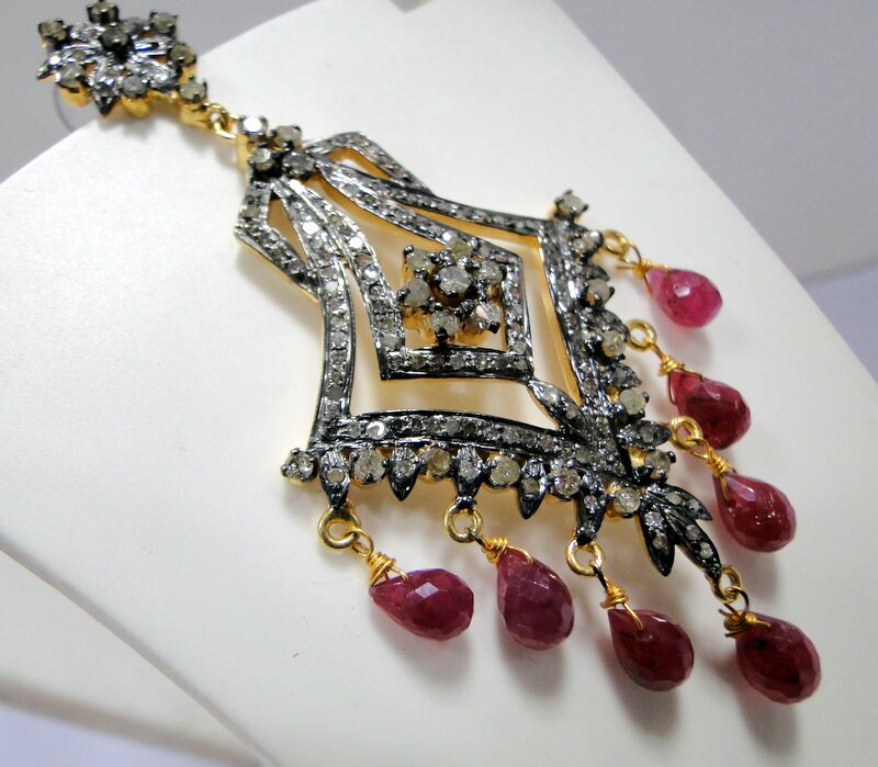 Vintage Victorian Diamonds Natural Ruby Gemstone Dangle Gold Silver ...