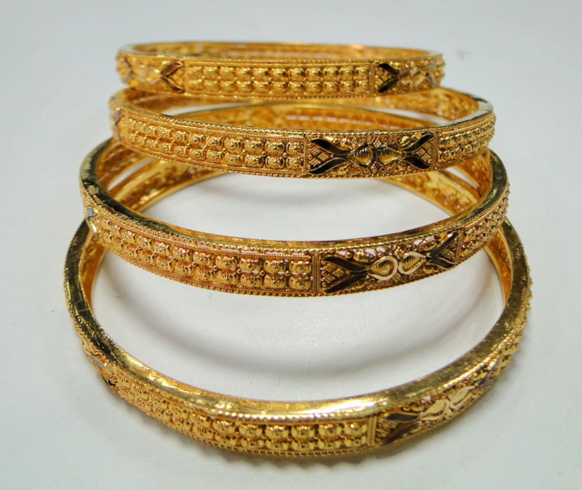 Gold Bangle Bracelet Set of Four 22 K Gold Handmade Jewelry 7972 - Etsy