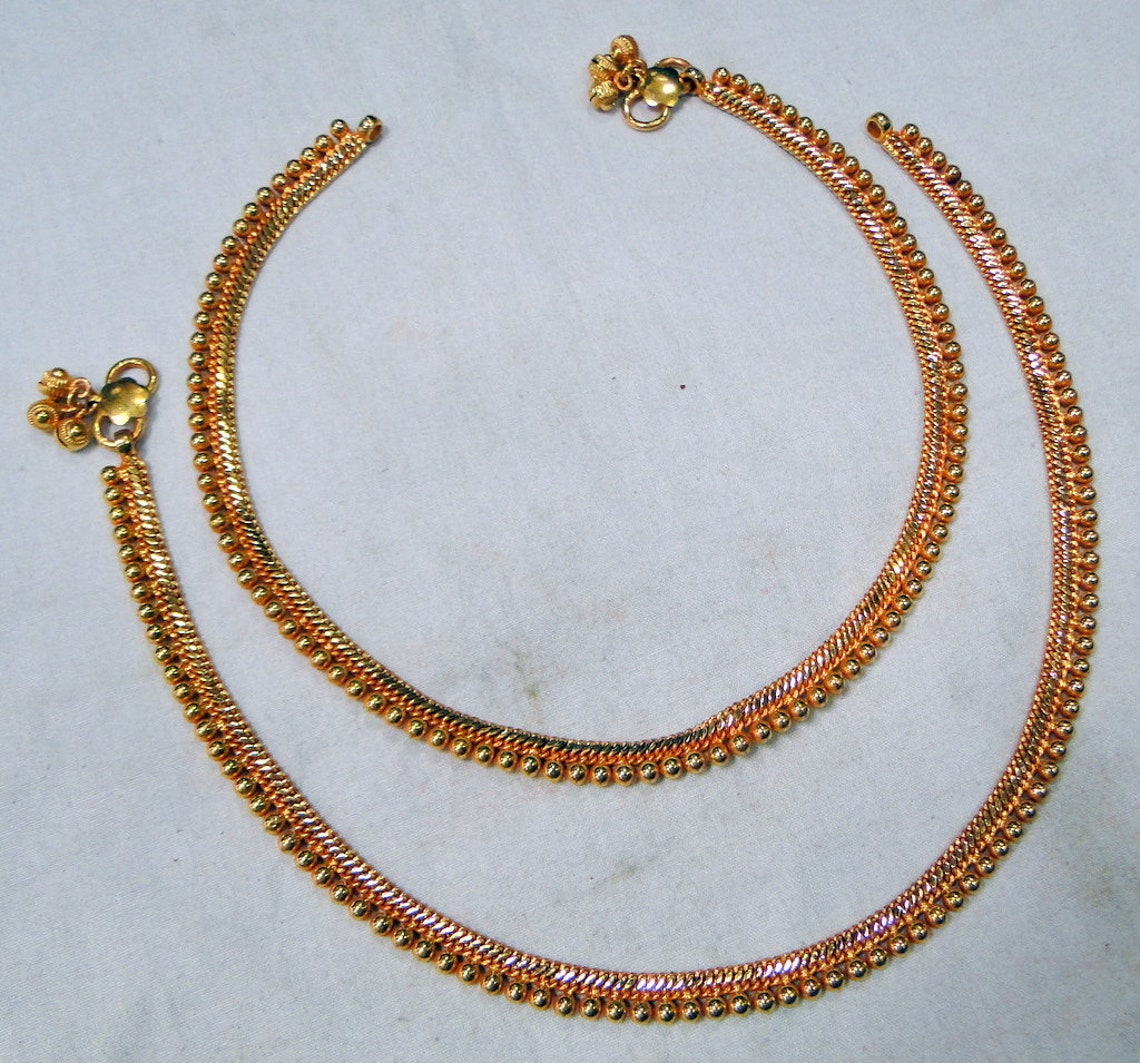 Gold Anklet 22K Handmade Ankle Bracelet Chain Pair Fine Jewellery 495 ...