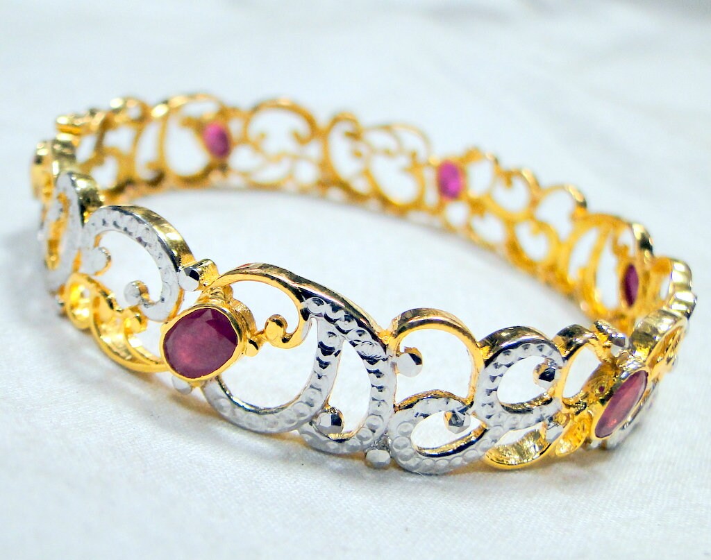 Gold Ruby Bangles Set of 2 Pcs 18K Fine Handmade Wedding Jewellery ...
