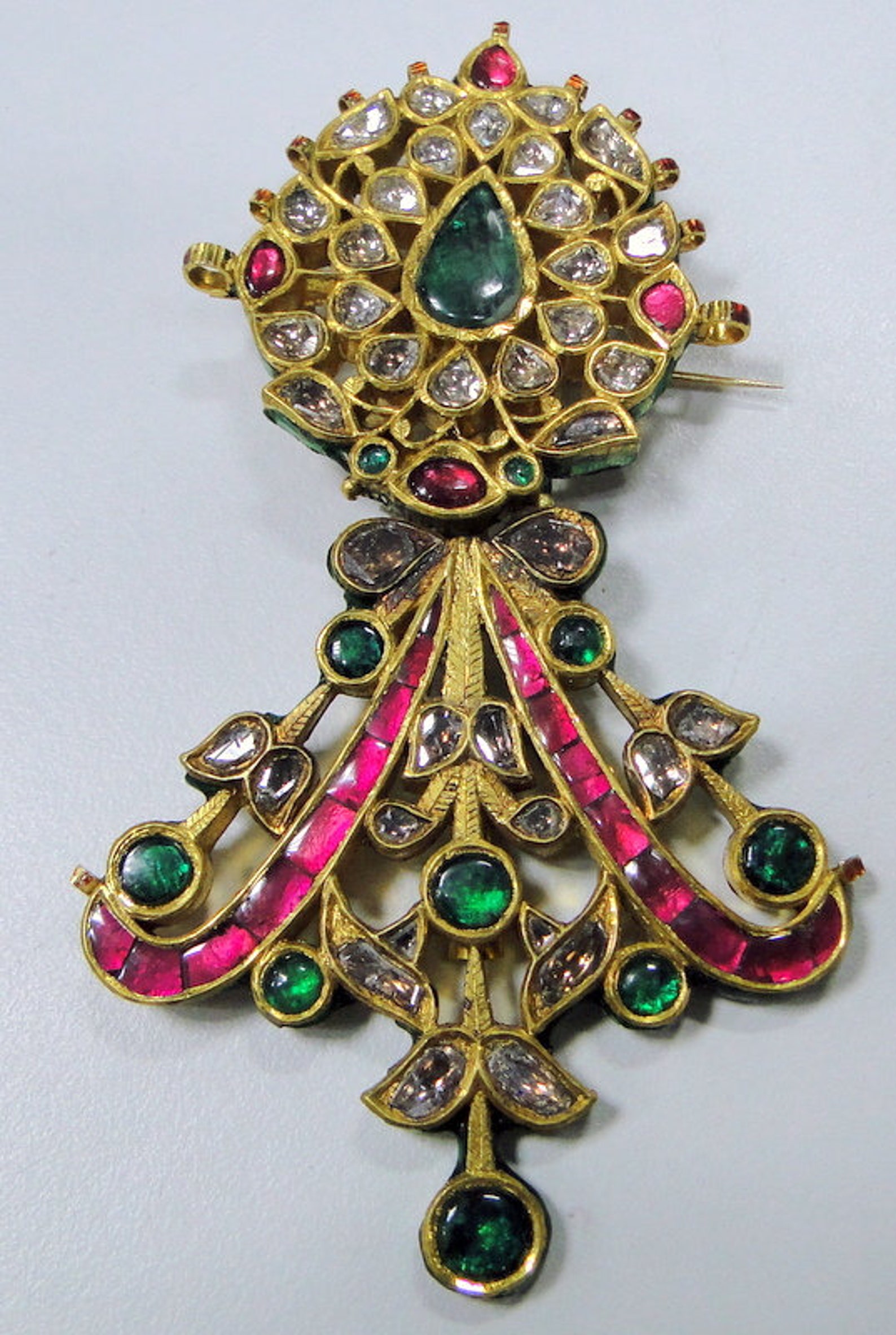 Vintage Royal 20K Gold Diamond Ruby Emerald Maharaja Turban Pin Pendant ...
