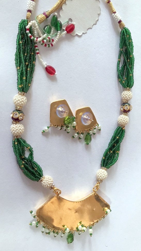 Vintage Gold Silver Theva Thewa Work Necklace Pendant Earrings Set ...