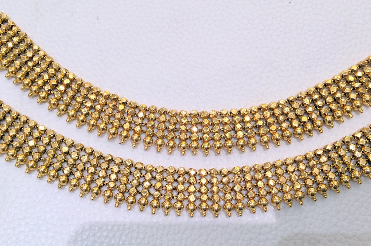 Gold Anklet 22K Handmade Ankle Bracelet Chain Pair Fine Jewellery 497 ...