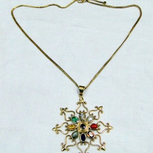 Real 9 Gemstone Pendant, Handmade Navratna Necklace in Panchdhatu, Nine ...