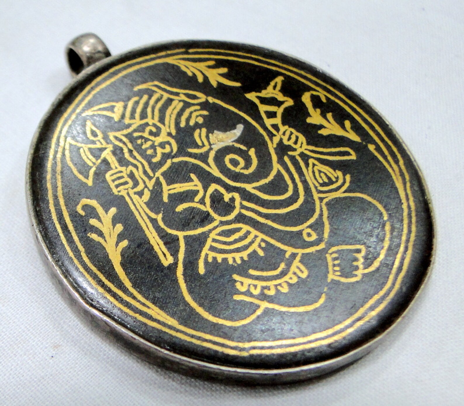 Ganesha Pendant Bidari Work Gold & Sterling Silver 11810 - Etsy