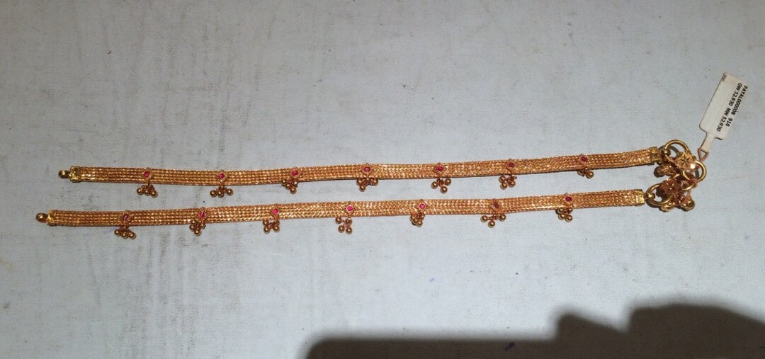 Gold Anklet 22K Handmade Ankle Bracelet Chain Pair Fine Jewelry 495-023 ...