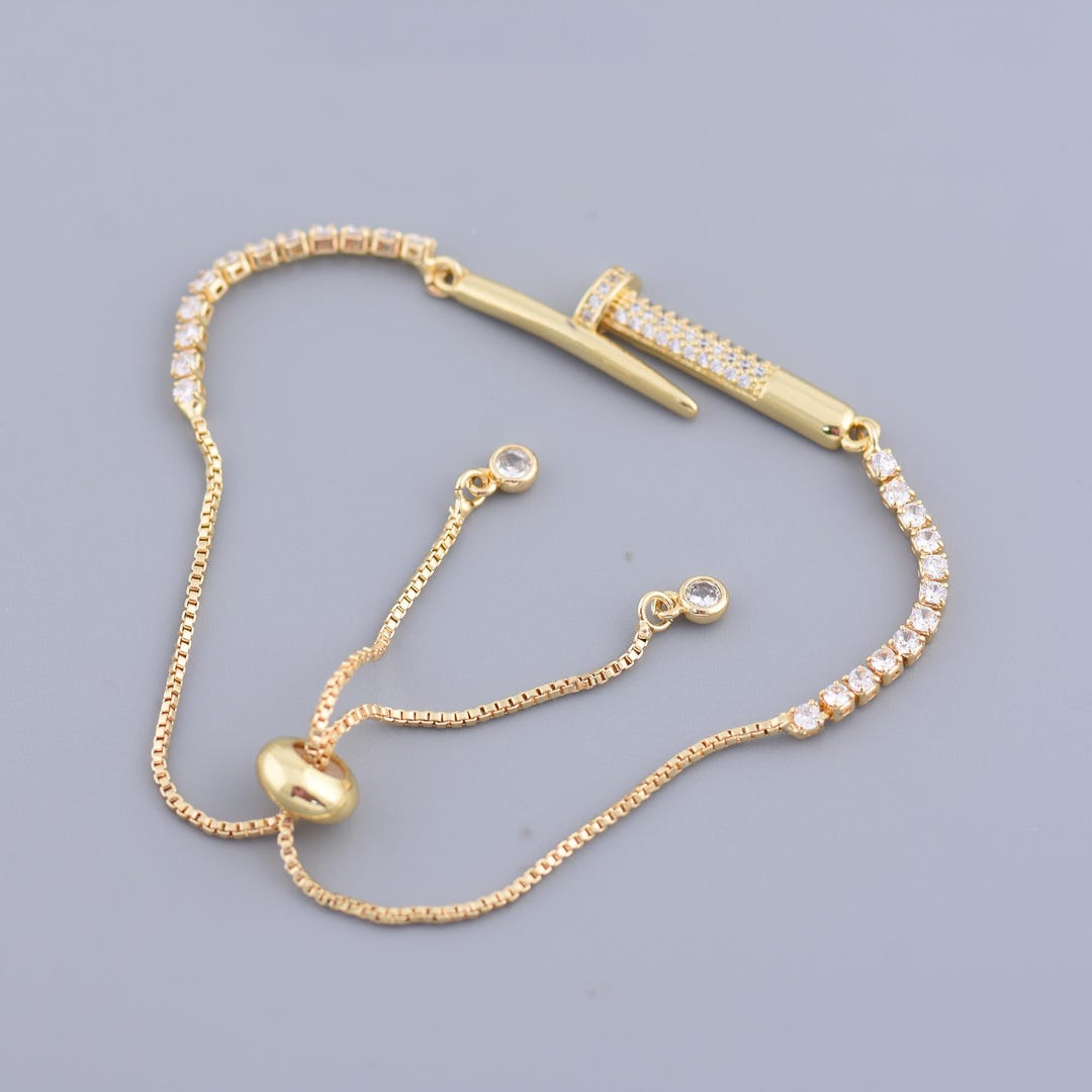 Adjustable Box Chain Bracelet With Nail ,micro Pave CZ Bracelet,slider ...