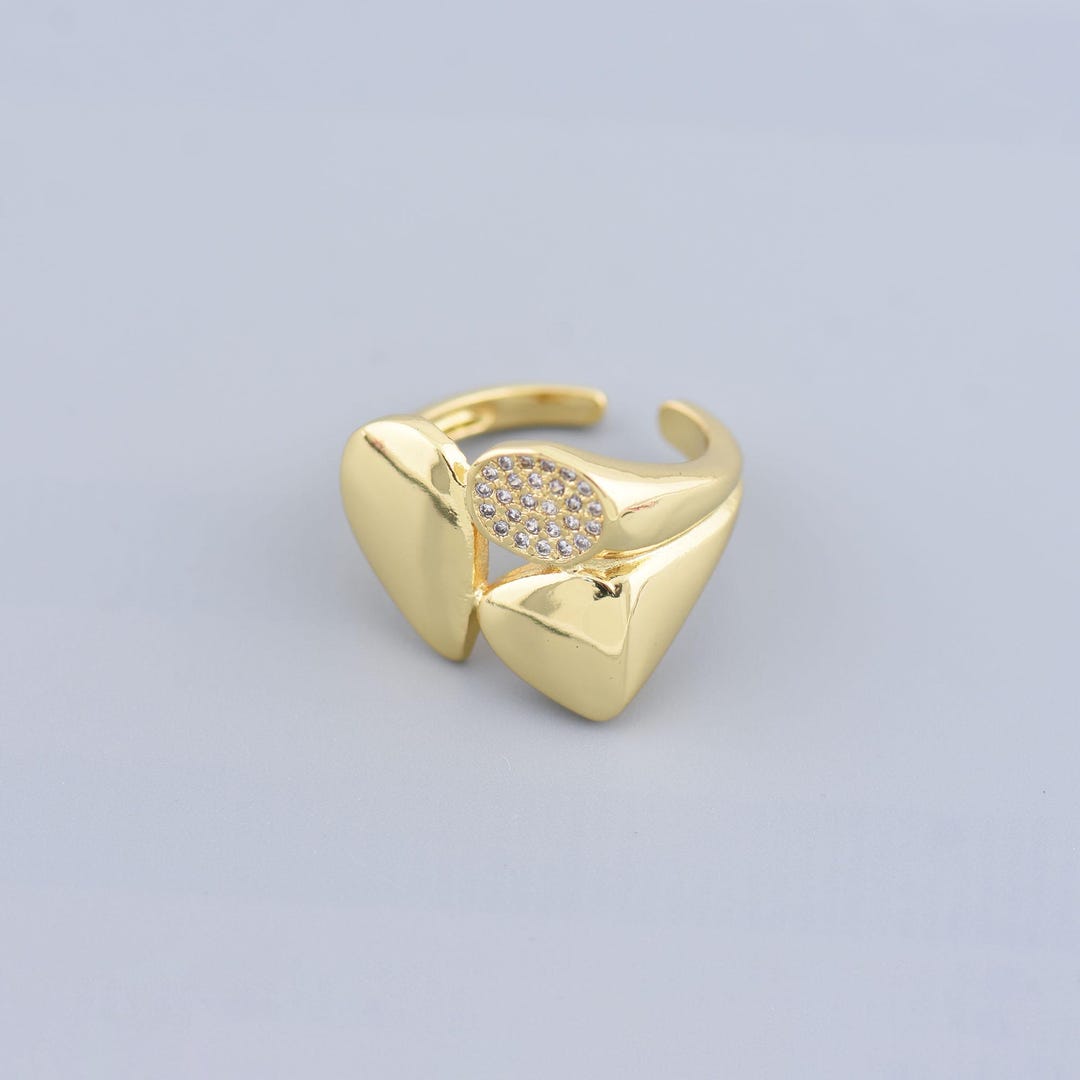 Crystal Dot Charm, Shimmering Gold Heart Ring ,elegant Love Jewel ...