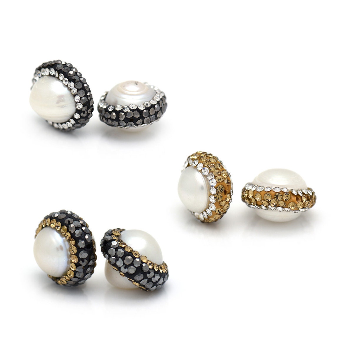 10pcs Round Spacer Beads Charm,pave Rhinestone Freshwater Pearl Earring ...