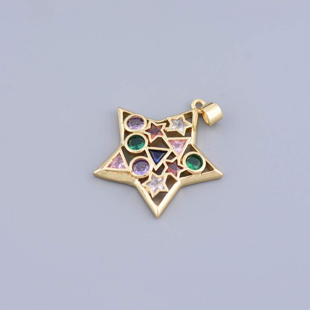 Zircon Pentagram Pendant in 18k Gold Plated,cz Pave Colored Zircon ...