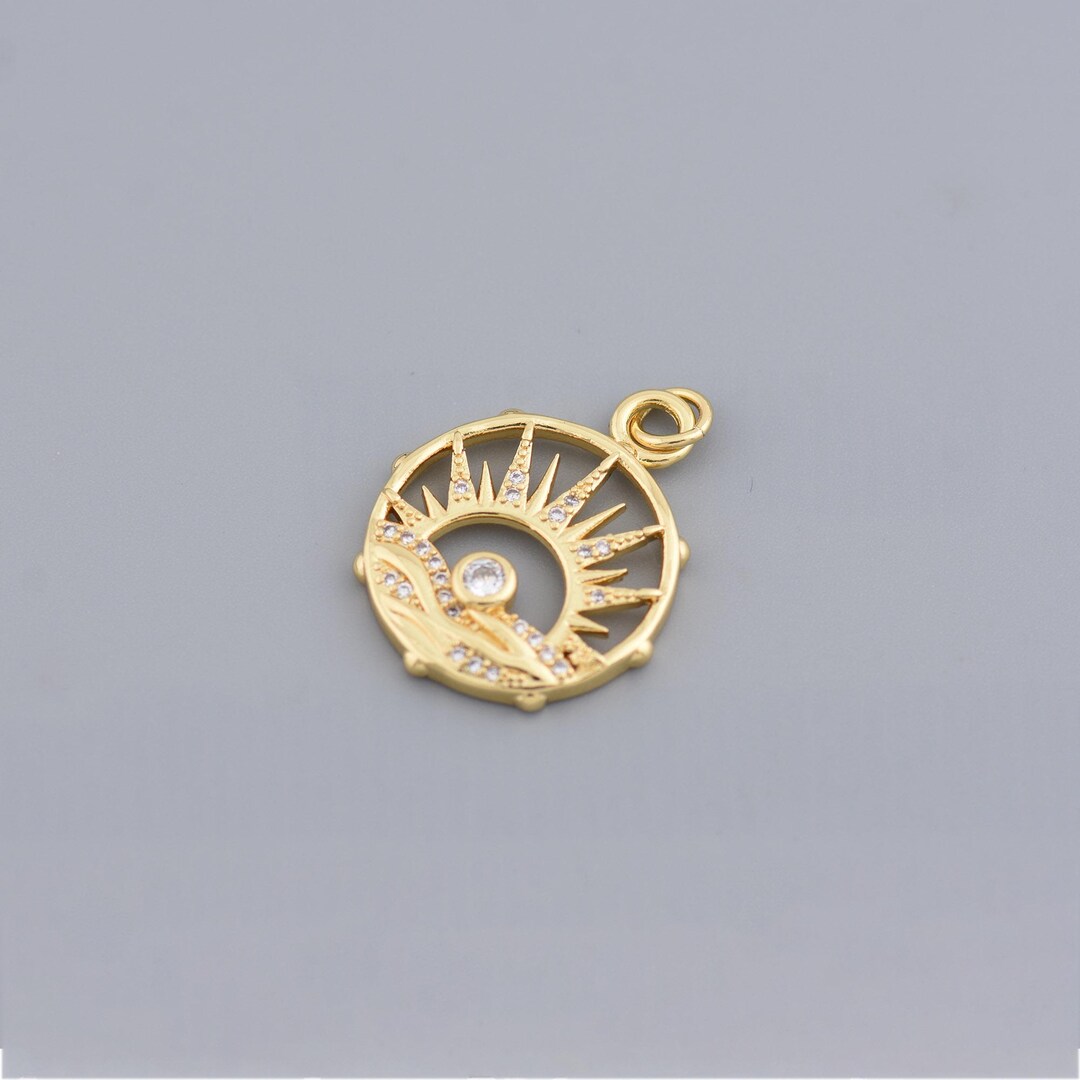 Delicate Sun and Moon Design Pendant in Gold Finish With Radiant CZ ...