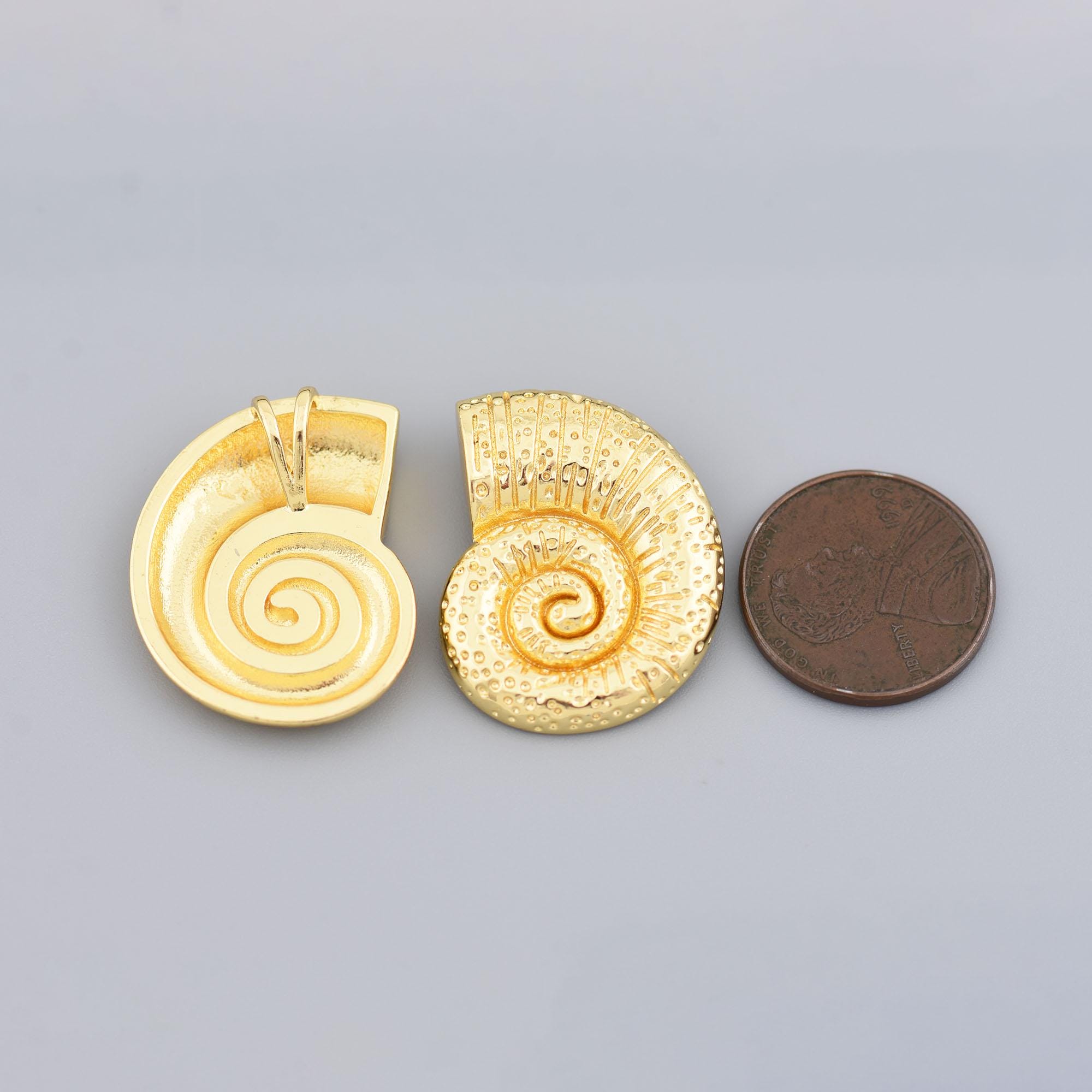 Detailed Nautilus Style Shell Charm in 18K Gold Filled for DIY Coastal ...