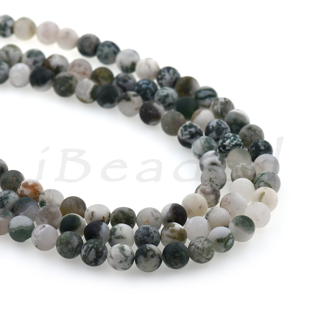 Loose Matte Tree Agate Beads,natural Moss Agate Gemstone Beads ...