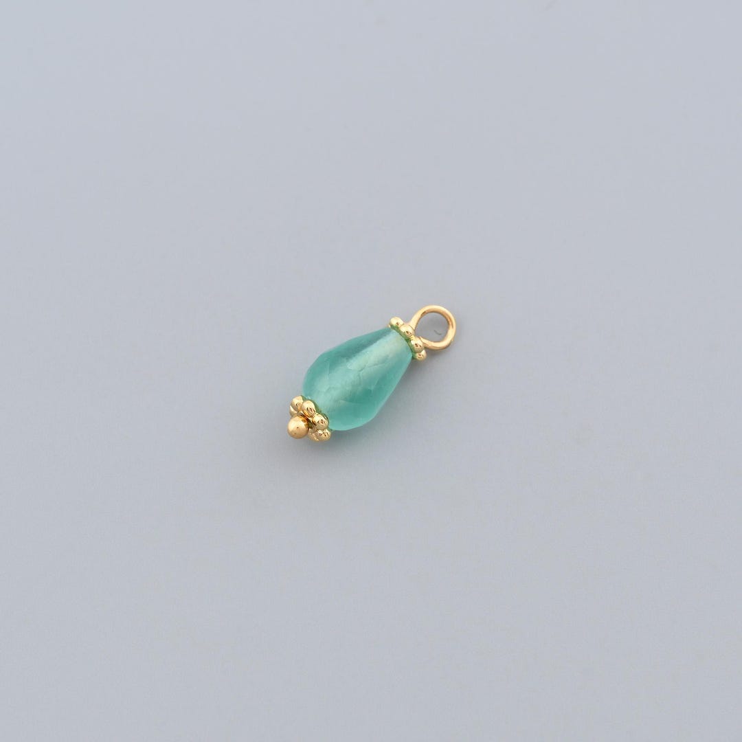 Faceted Water Green Gem Drop With 18K Gold Filled Caps for Delicate ...