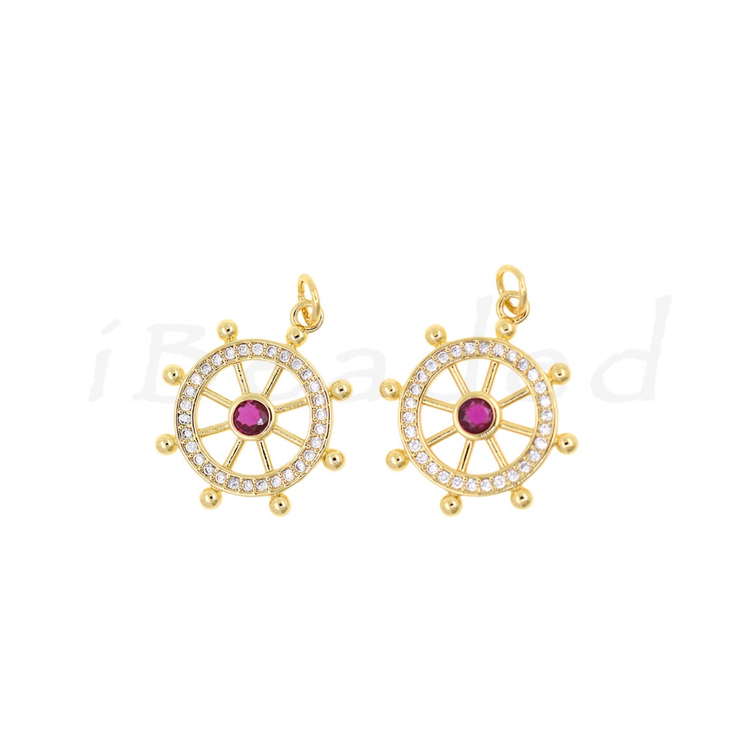 Brass Gold Plated Zirconia Steering Wheel Pendant, Steering Wheel Charm ...