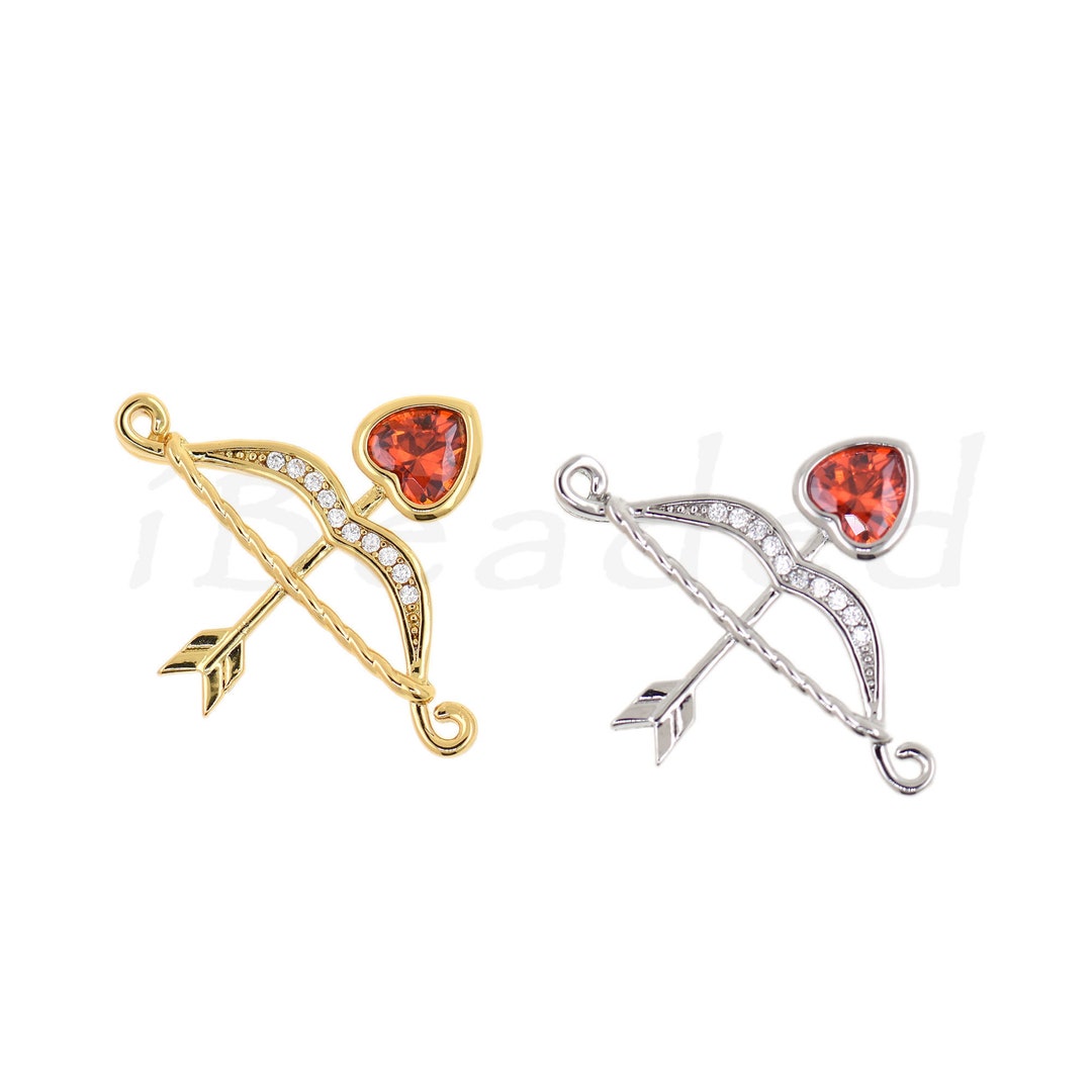 18K Filled Gold Cupid's Arrow Pendant With Diamonds, CZ Cupid's Bow ...