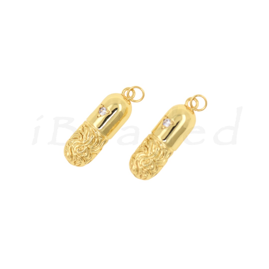 18K Filled Gold Diamond Half Capsule Pendant, Capsule Charm, for DIY ...