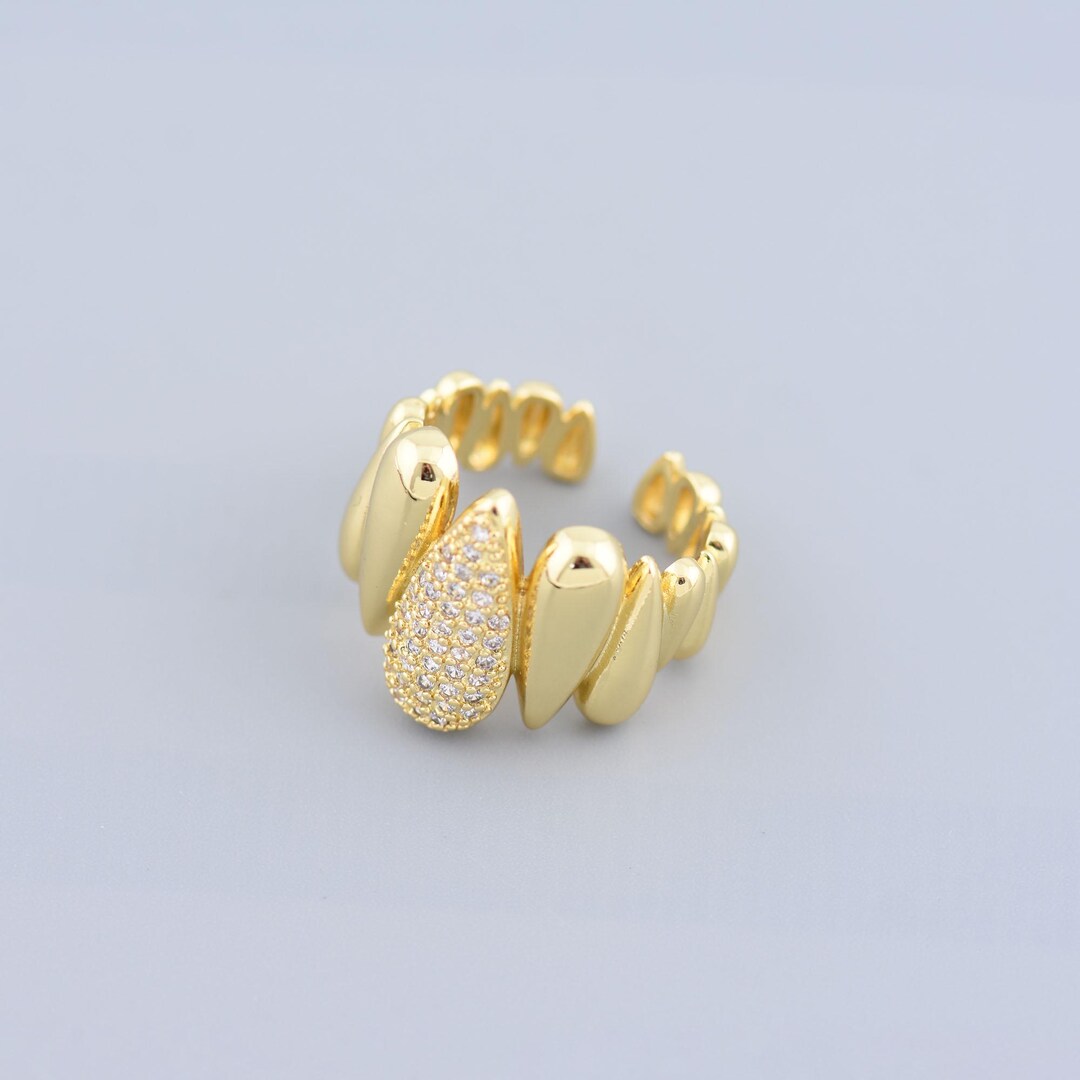 Minimalist Water CZ Ring, Open Drop CZ Pave Drop Water Ring,18k Gold ...