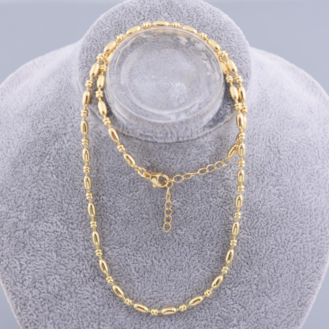 Simple Necklace, 18K Plated Gold Rice Beads Necklace, Half-finished ...