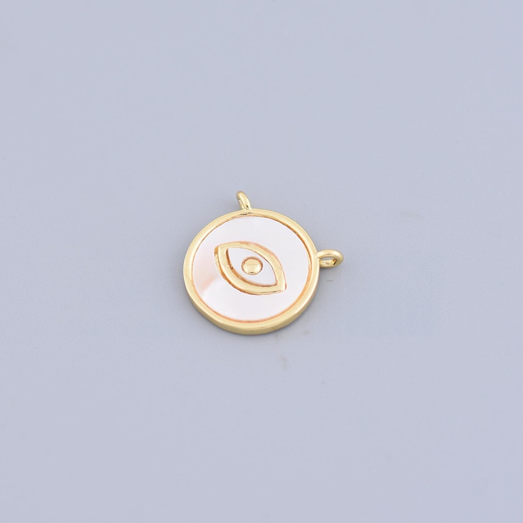 Dainty Shell Evil Eye Connector, Shell Evil Eye Charms, 18K Plated Gold ...