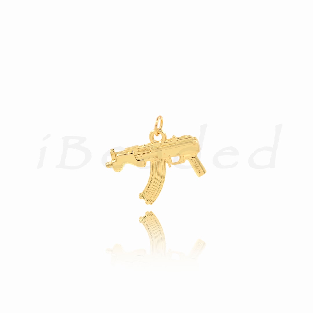 Brass Gun Pendant, Gold Plated Rifle Necklace, Gold Rifle Pendant ...