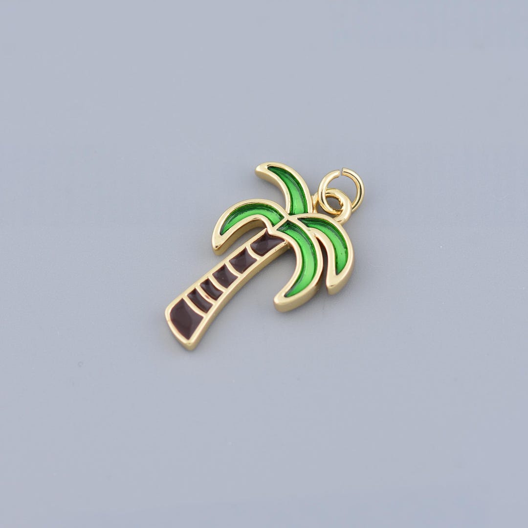 Charming Gold Coconut Tree Pendant With Enamel - Breezy Accent for ...