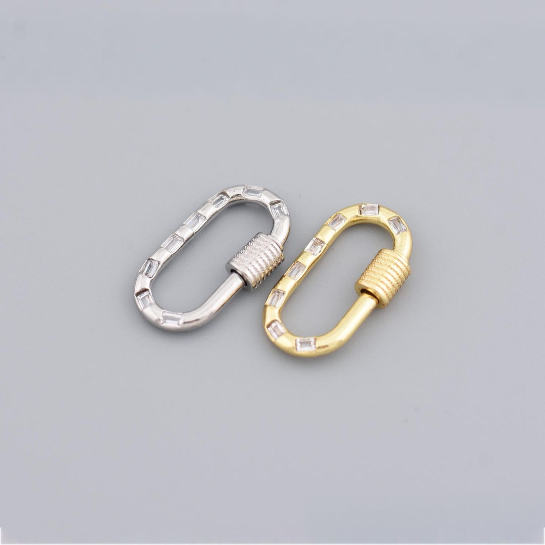 Gold Oval Screw Lock Clasp With Baguette CZ Crystals, Elegant Jewelry ...
