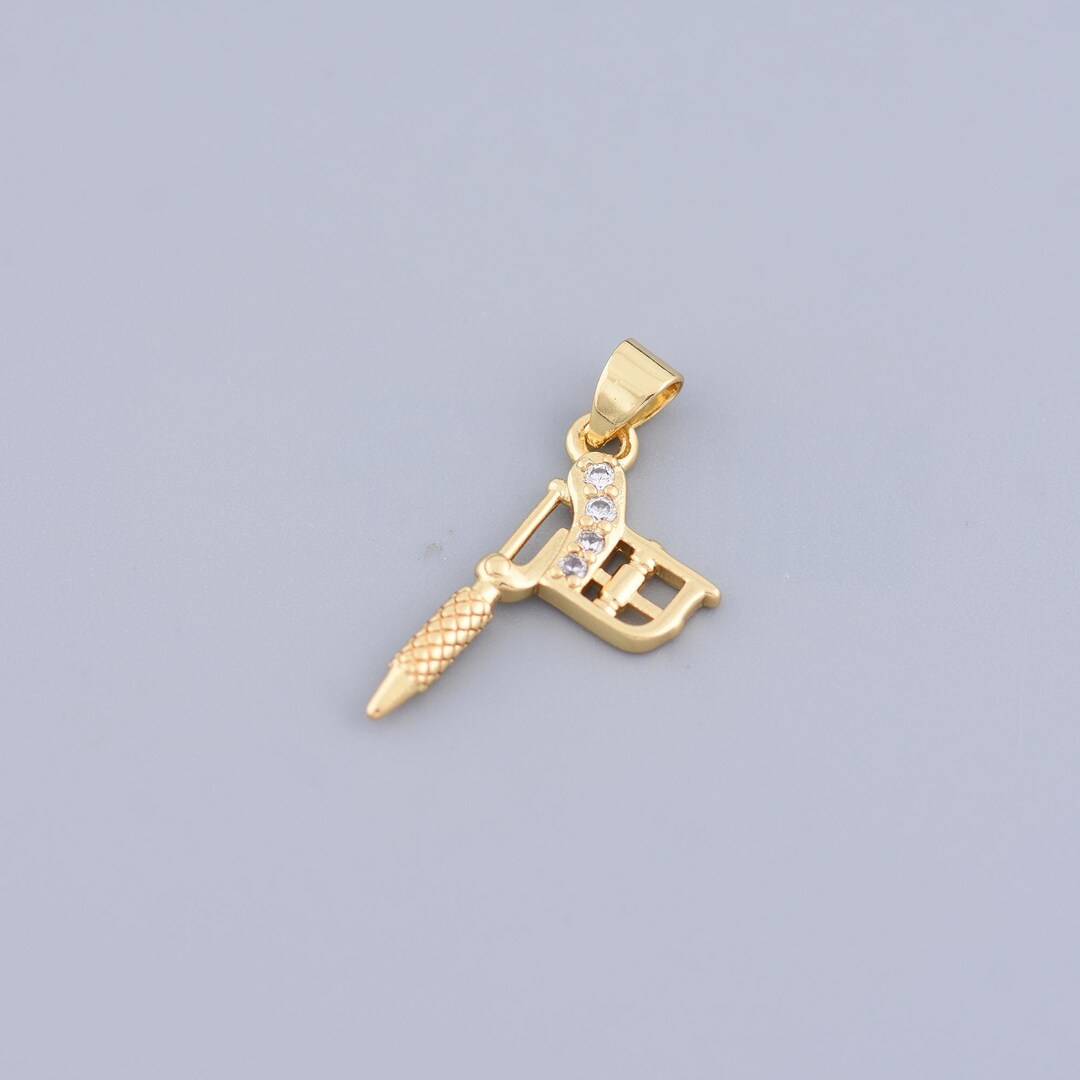 18K Gold Plated Mini Tattoo Machine, Tattoo Machine Pendant, Tattoo Gun ...