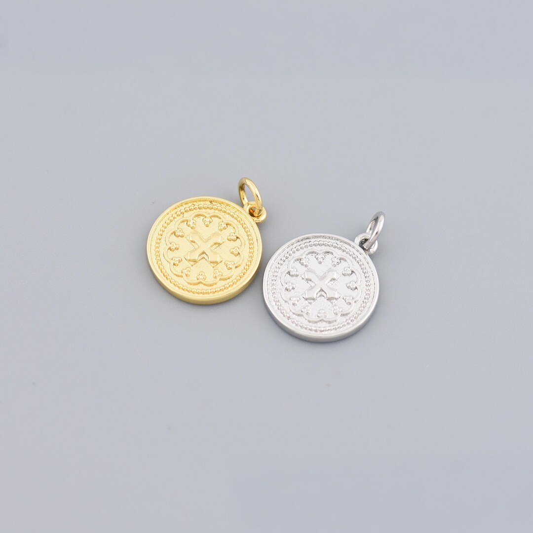 Round Gold Medallion Pendant With Cross and Sacred Pattern, Religious ...