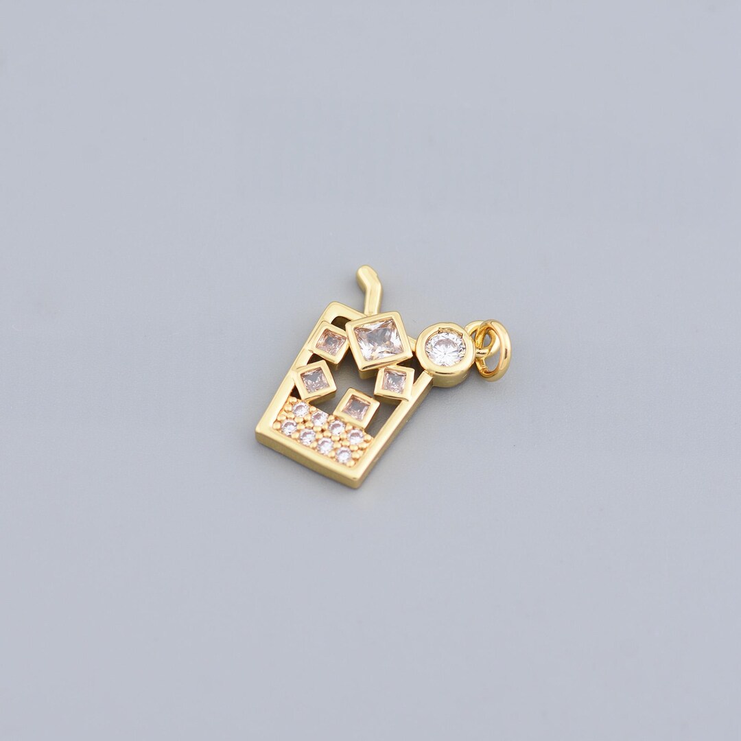 Lovely Gold Bubble Tea Charm With Crystals, Adds a Touch of Sweetness ...