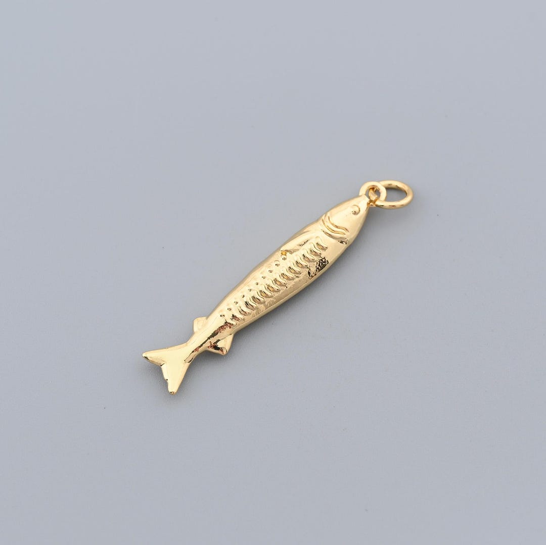 Long Skinny Fish Pendant in 18K Gold Filled Finish for Nautical Jewelry ...