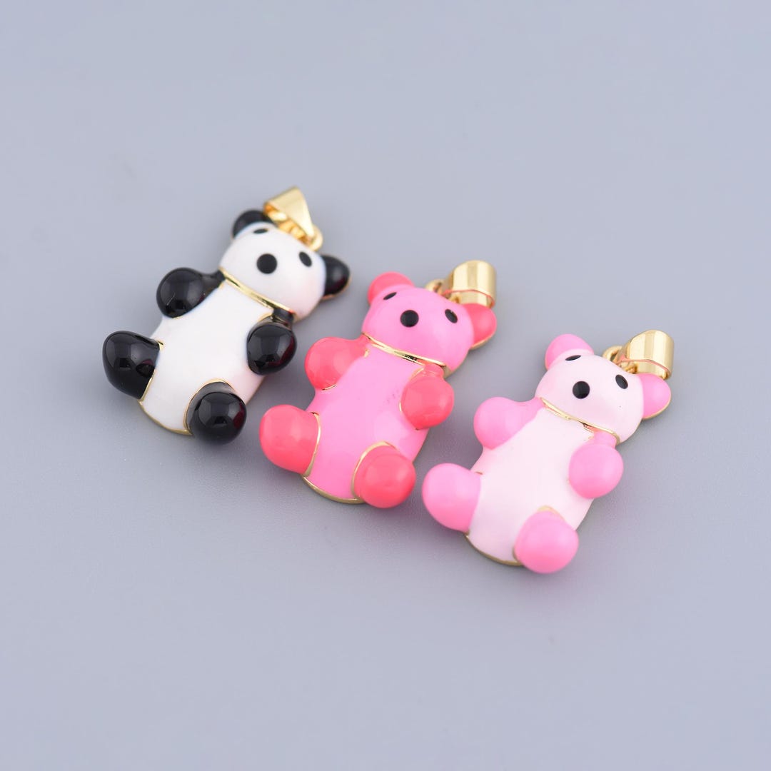 Enamel Panda Pendant, 18K Plated Gold Panda Charm, Enamel Panda ...