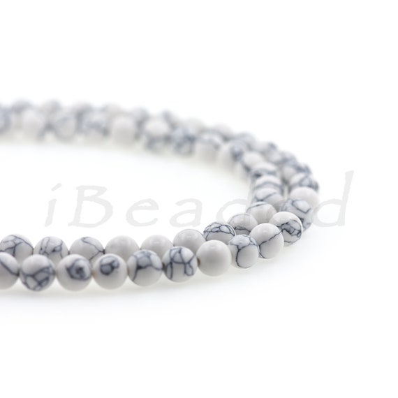 White Howlite BeadsSmooth Round Beads Mala Beads Marble | Etsy