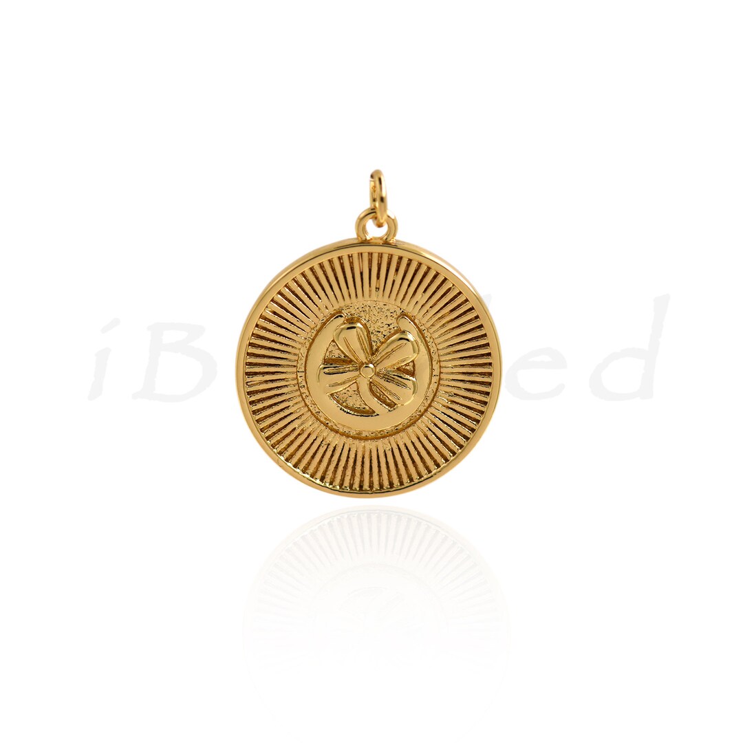 18K Filled Gold Round Flower Pendant, Geometric Charm, Circle Charm for ...