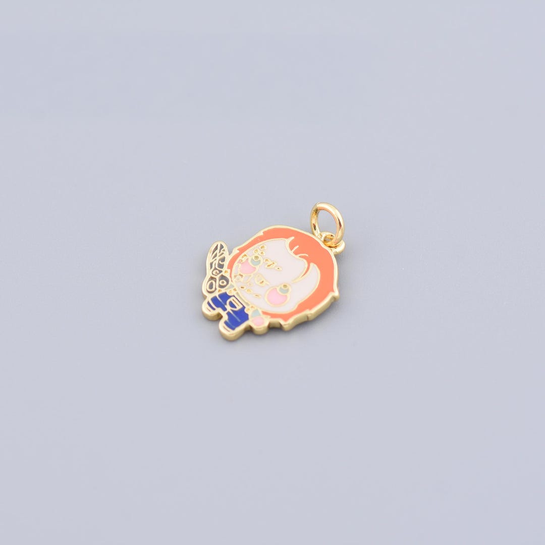 Creepy Gold Chucky Charm With Blue Enamel – Scary Pendant for Necklaces ...