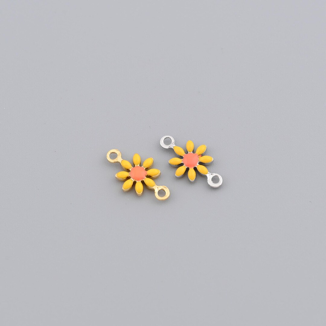 Two-hole Daisy Connector in Gold With Yellow Petals and Orange Center ...