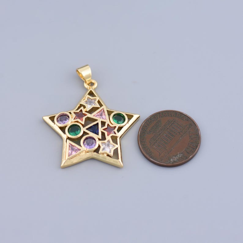 Zircon Pentagram Pendant in 18k Gold Plated,cz Pave Colored Zircon ...