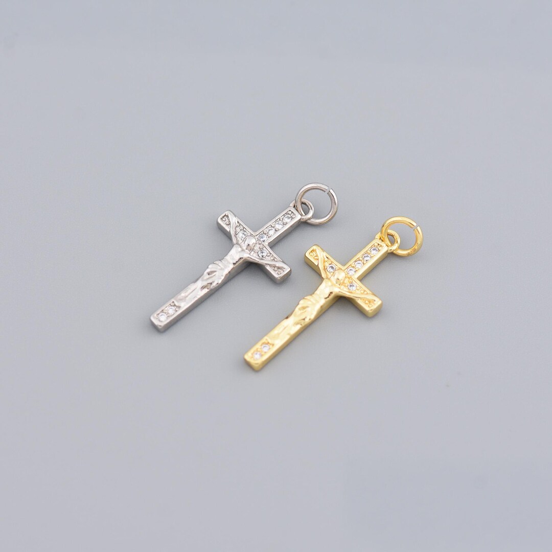 Elegant Gold Cross With Jesus Motif and Sparkling Stones, Versatile for ...