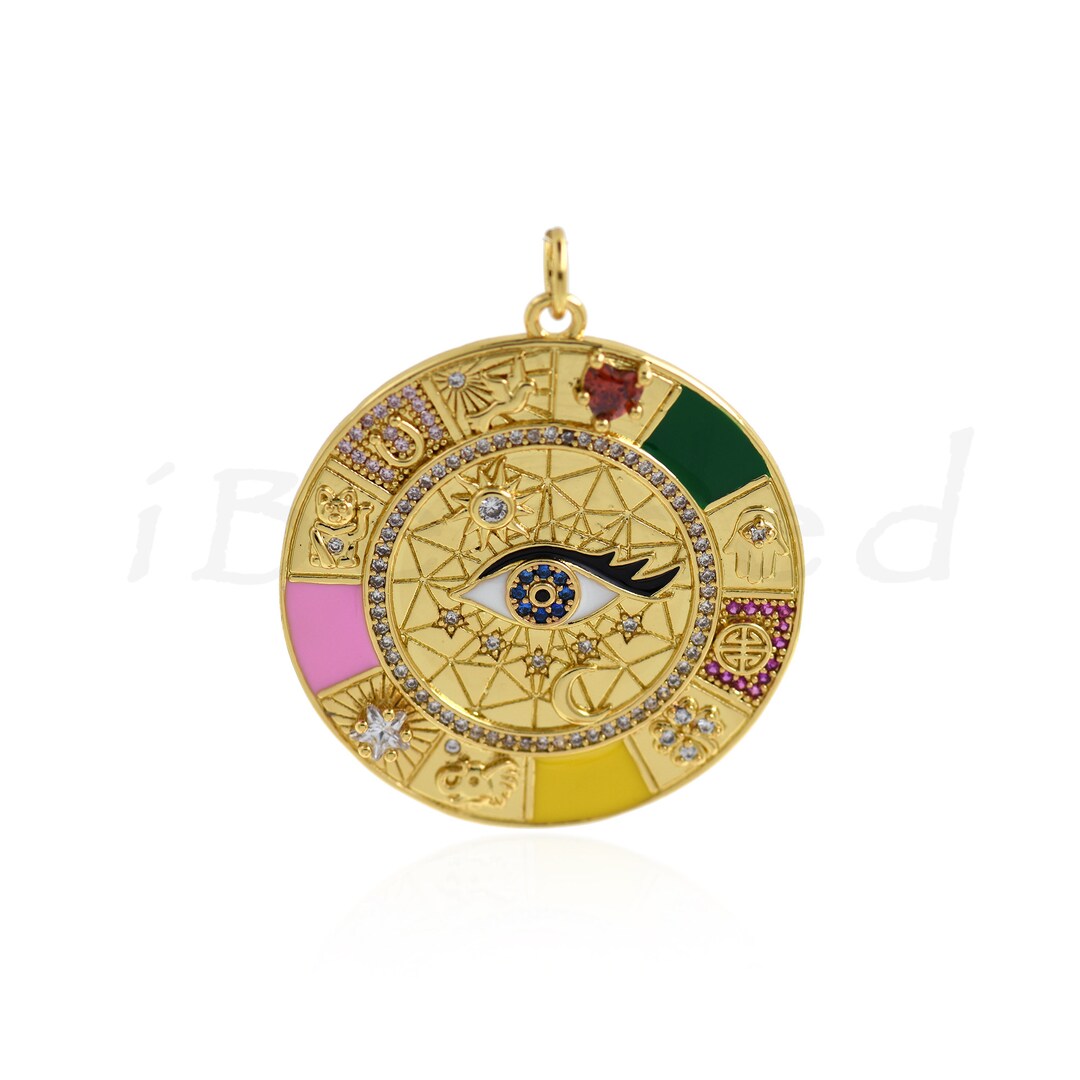 18K Filled Gold Enamel Evil Eye Charm, Enamel Charm, Lucky Eye Charm ...