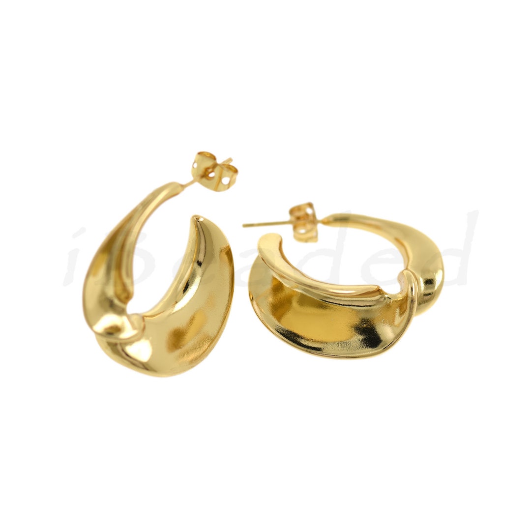 Simple Brass Wavy Stud Earrings, Gold Plated Wavy Stud Earrings for ...