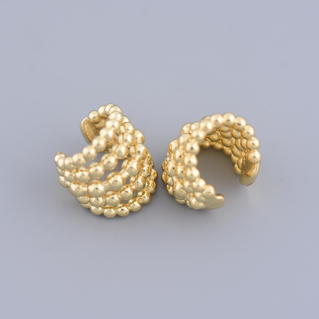 18K Filled Gold Five Layer Bead Thread Rope Opening Ear Clips,twisted ...