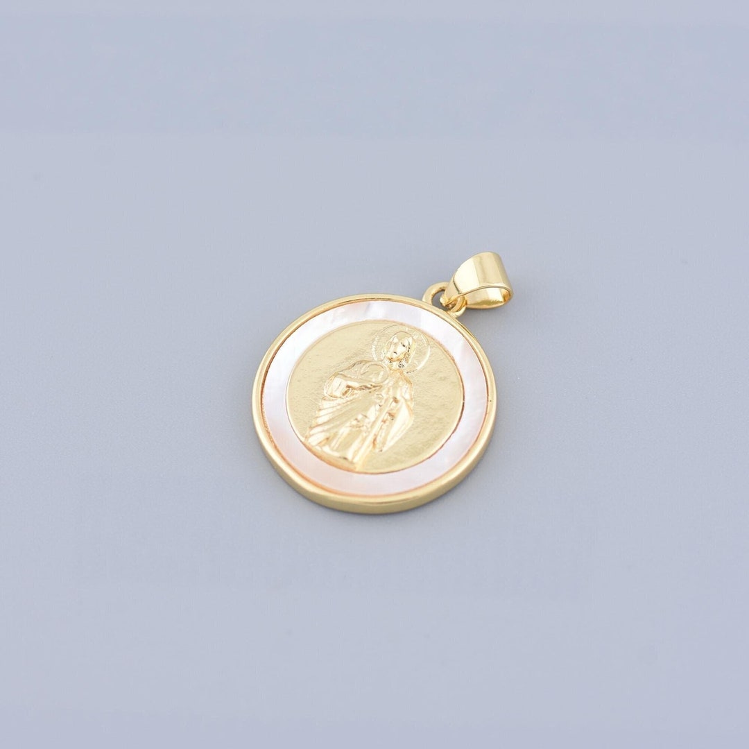 18K Gold Inlaid Shell Priest Pendant, Round Pendant, Catholic ...