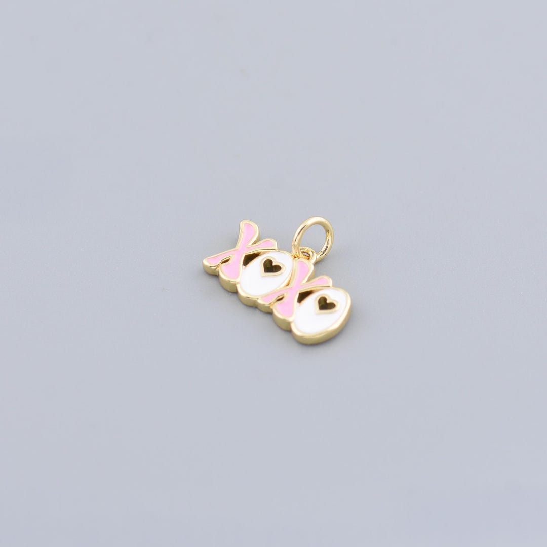 Flirty Gold XOXO Pendant With Pink Enamel for Romantic Necklaces and ...