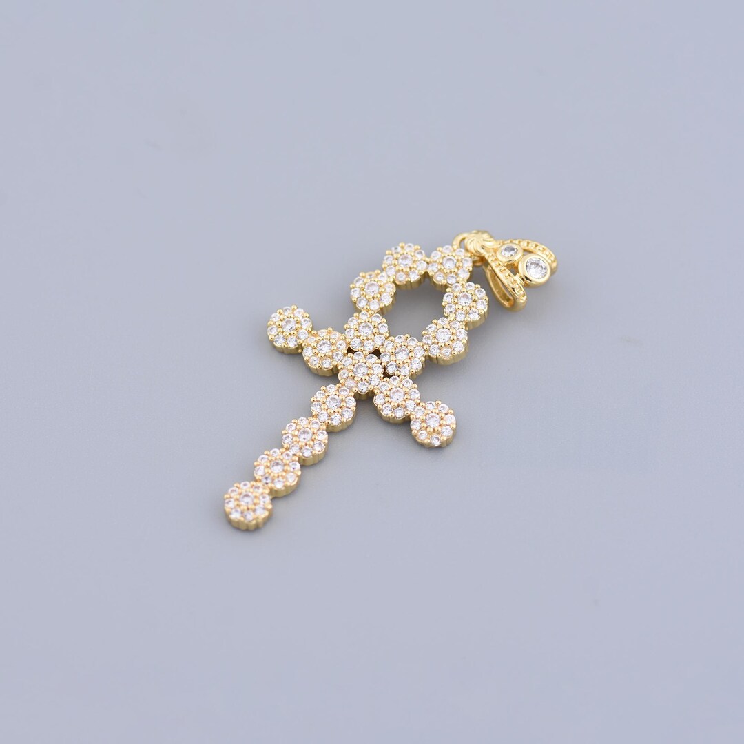 18K Plated Gold Strange Cross Pendant,micro Pave CZ Cross Charms,hip ...