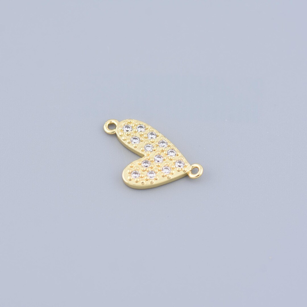 18K Filled Gold Heart Connector Links,micro Pave CZ Love Heart Pendant ...