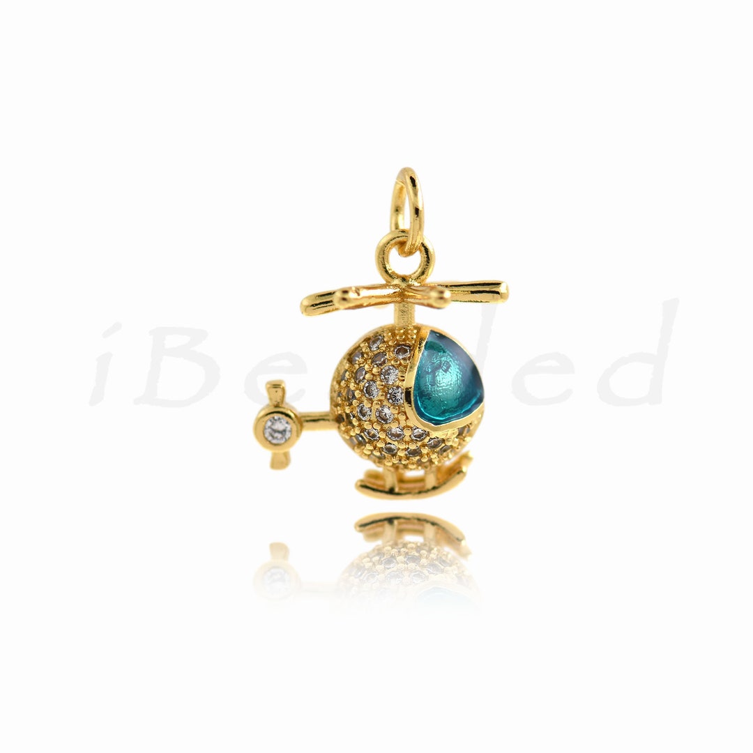 18K Gold Plated Diamond Helicopter Pendant, Brass Diamond Helicopter ...