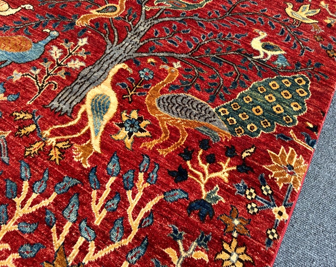 3x5 Bird Rug, Pictorial Rug, Tree of Life Rug, Handmade Natural Wool ...