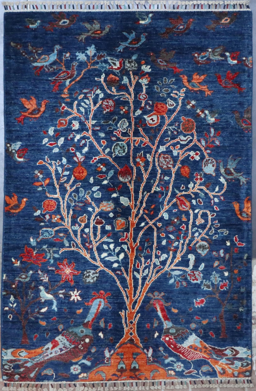 Afghan Rug, 4x6 Pictorial Rug, Tree of Life Rug, Handmade Natural Wool ...